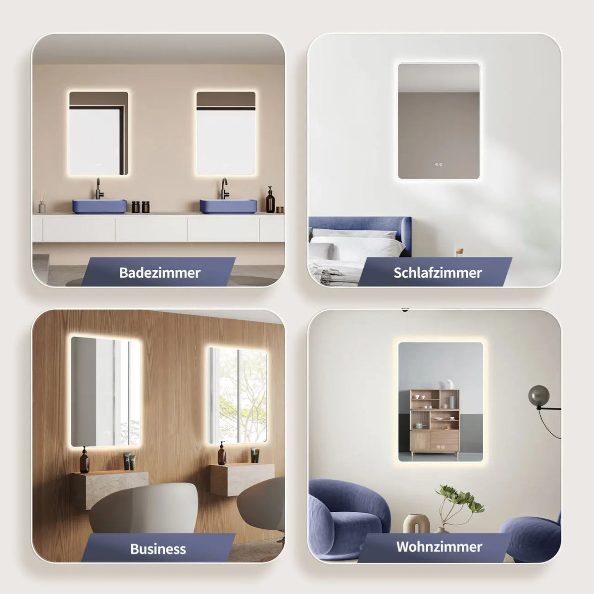 ANTI-FOG LED wall mirror with white metal frame, light change